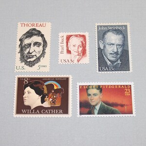 AUTHORS .. Unused Vintage US Postage Stamps .. Enough to Mail 5 Letters ...