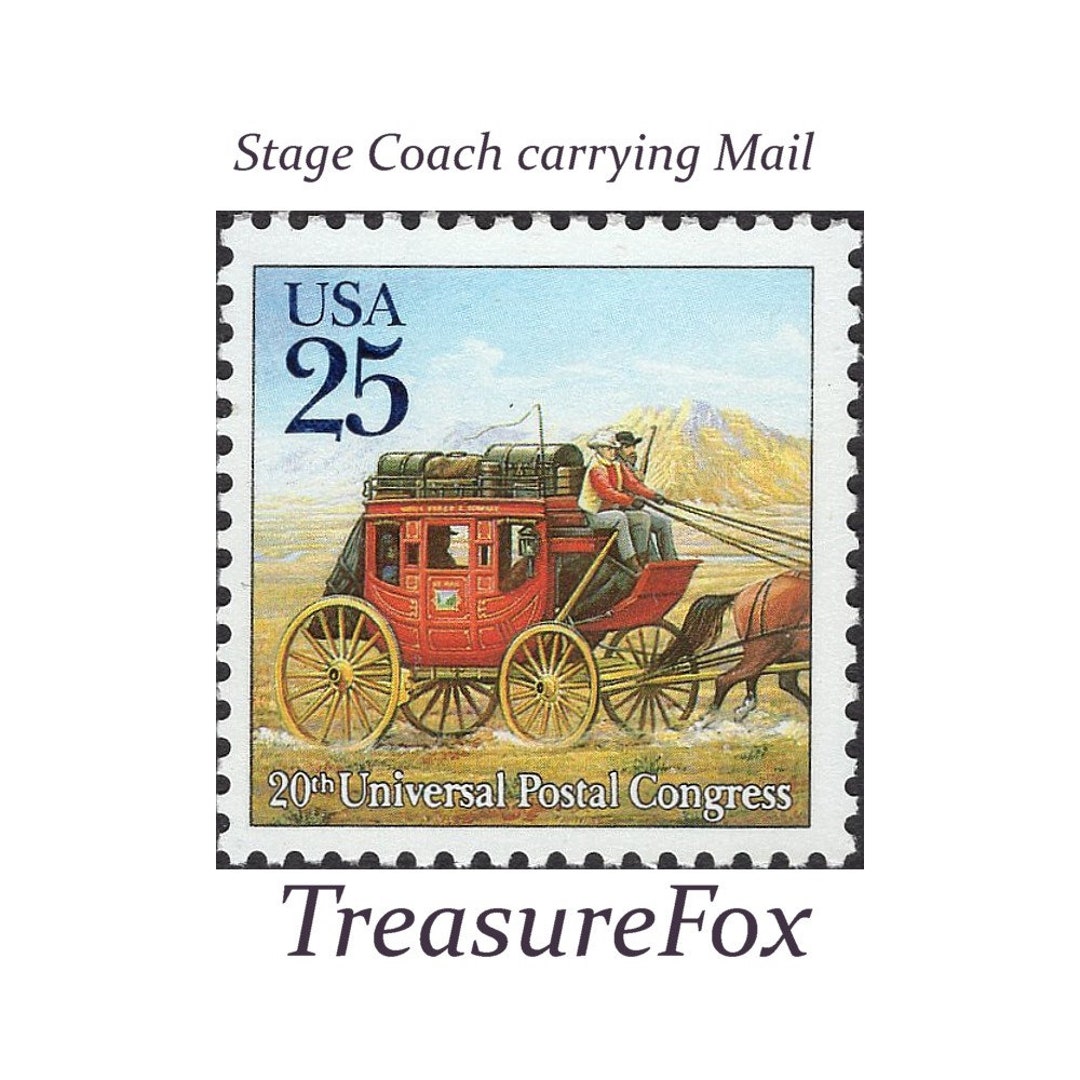 FIVE 25c Stage Coach Mail Delivery Stamp .. Vintage Unused US Postage ...