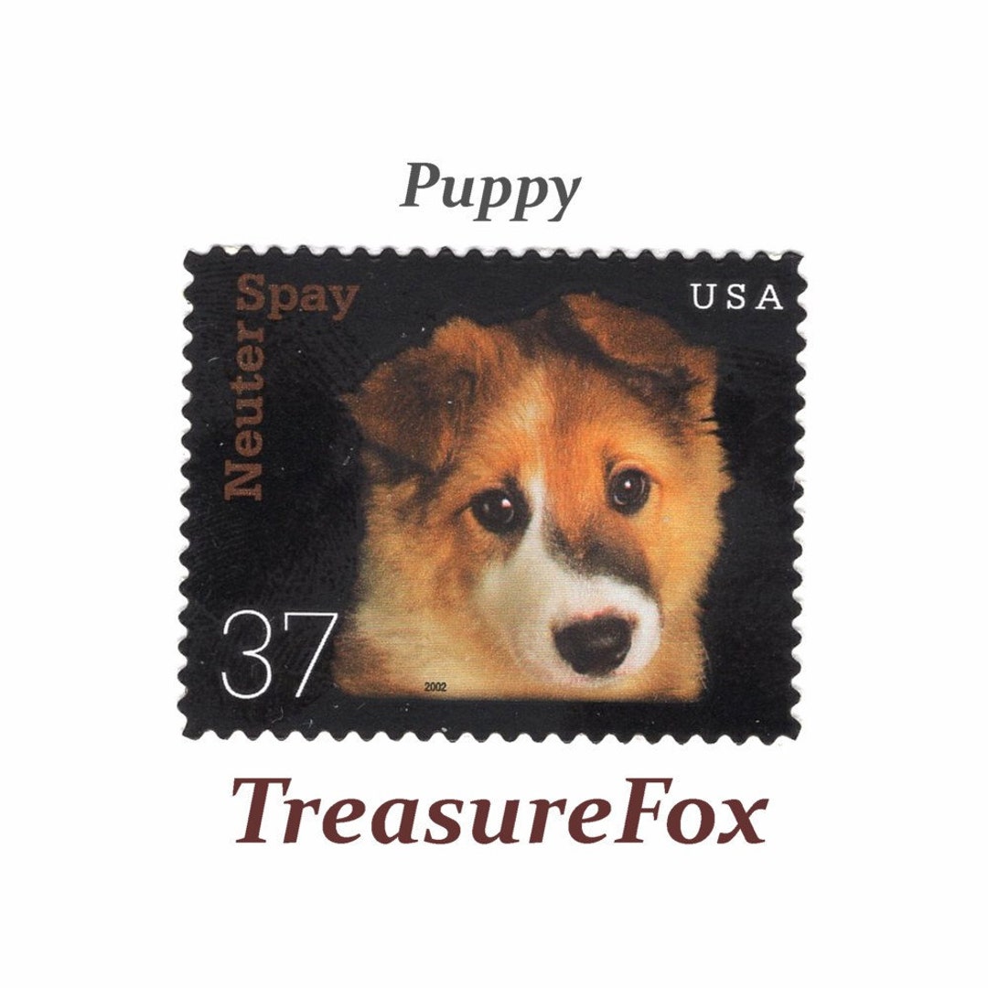 FIVE 37c Puppy Stamps .. Pack of 5 Stamps .. Vintage Unused US Postage ...