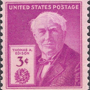 TEN 3c Thomas Edison Stamps .. Vintage Unused US Postage Stamps ...