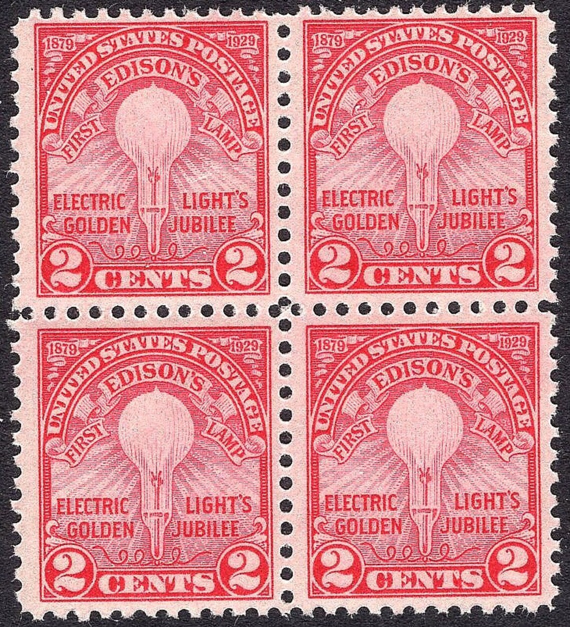 2c Edison Light Bulb Stamp of 1929 .. Pack of 5 .. Vintage Unused US ...