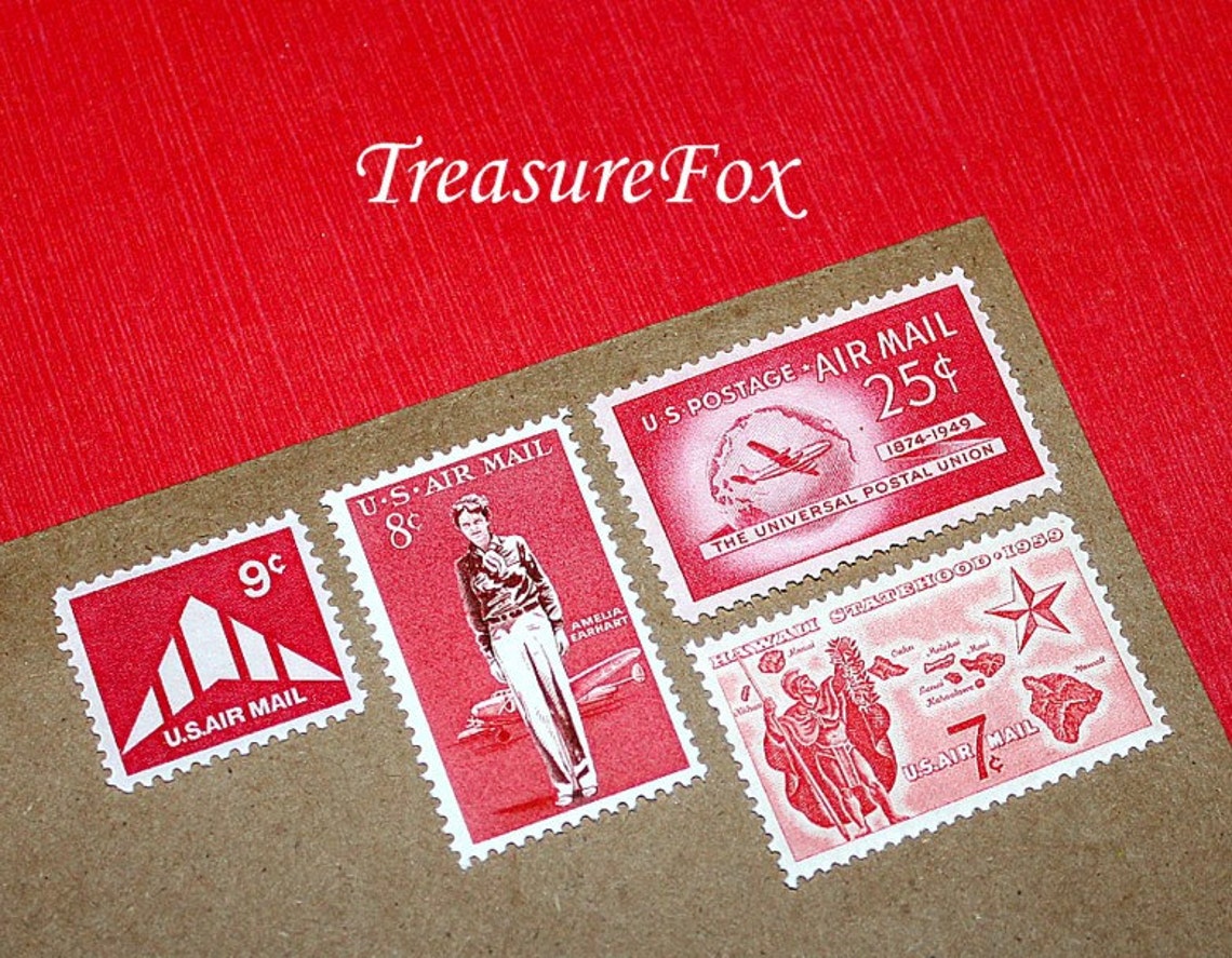 RED Airmail STAMPS Too .. Unused Vintage Postage Stamps .. - Etsy