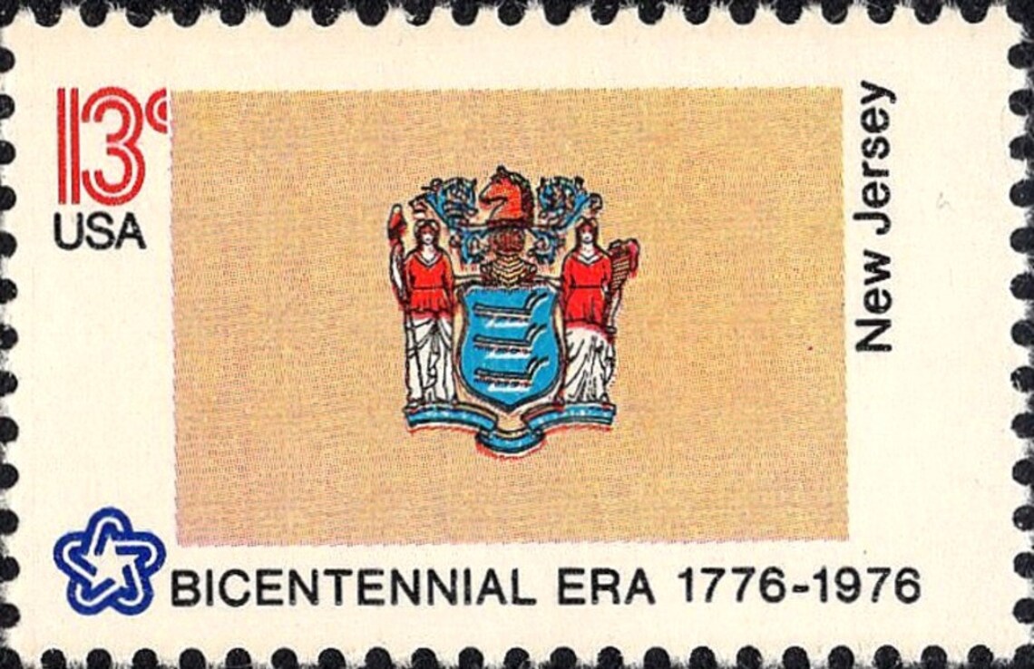 TEN 13c New Jersey State Flag stamp Vintage Unused US | Etsy