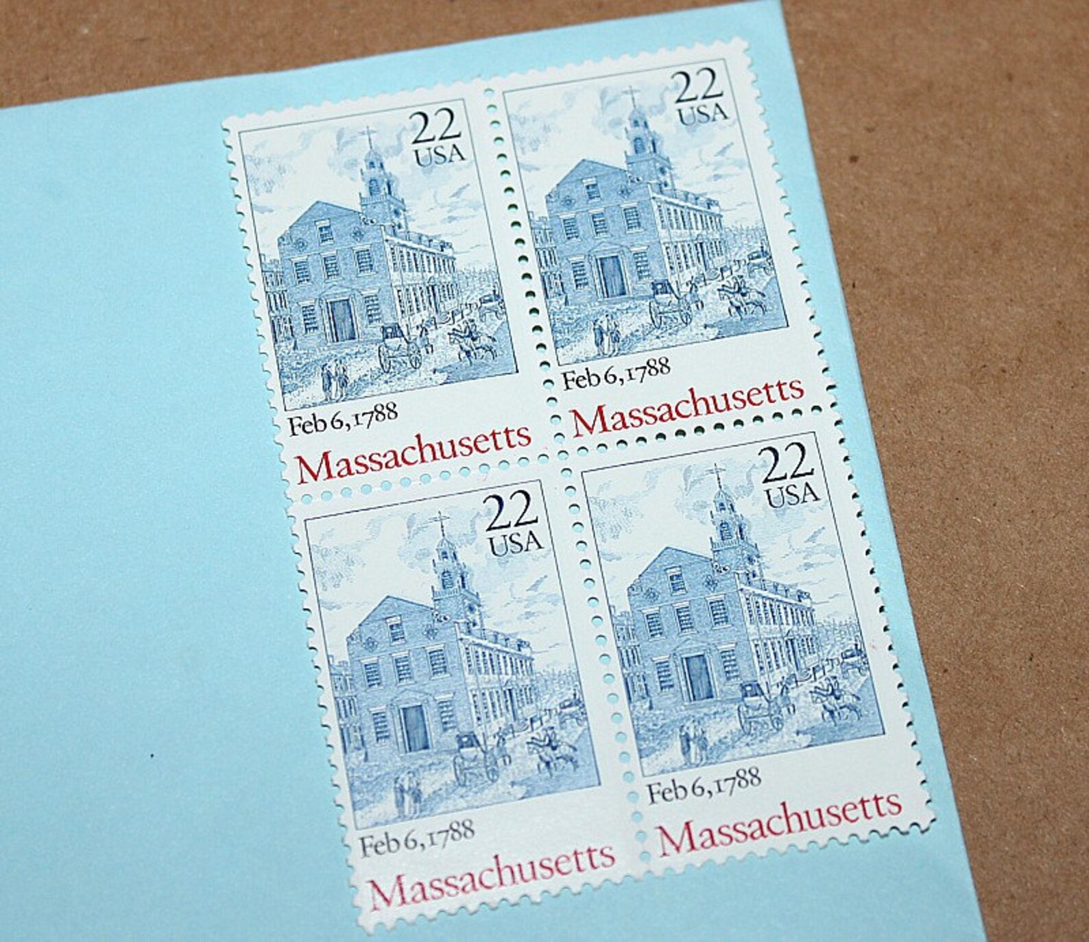 Vintage Unused US Postage Stamp .. 22c MASSACHUSETTS Statehood Stamp of ...