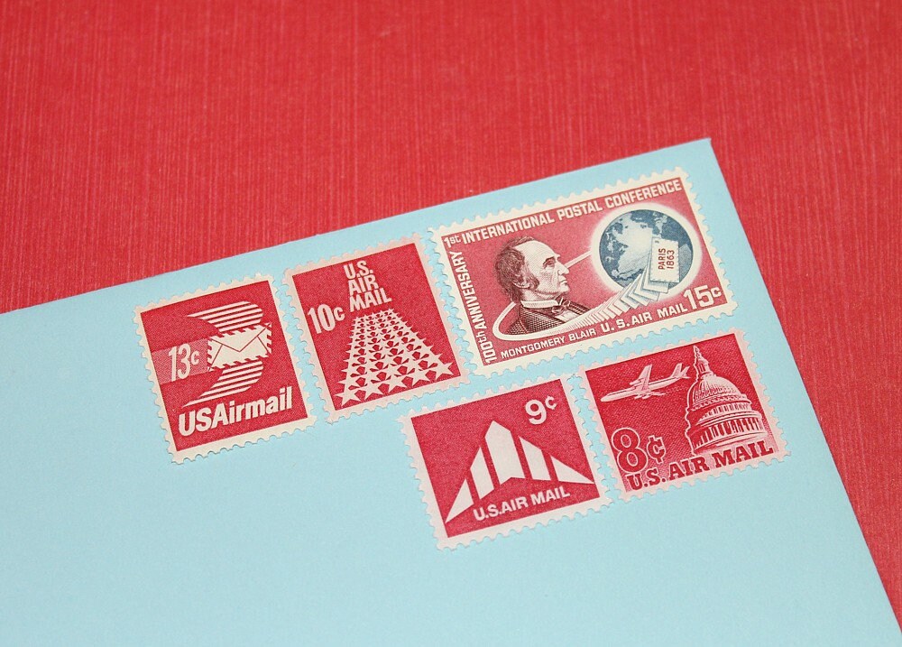 RED Airmail STAMPS .. Unused Vintage US Postage Stamps .. | Etsy
