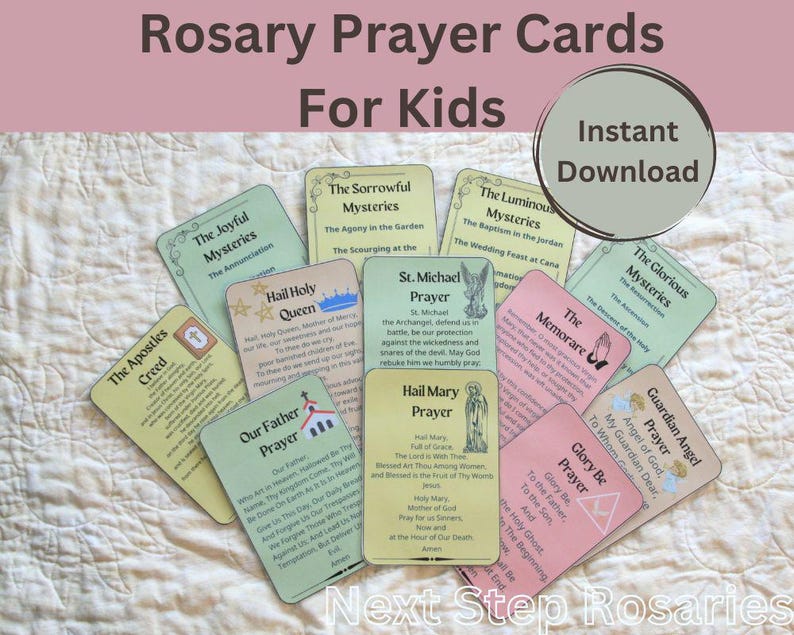 Rosary Prayer Cards, Rosary Flashcards, Catholic Flashcards, Catholic ...