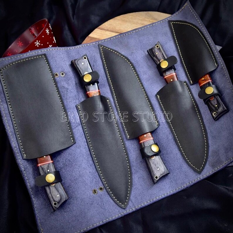 Handmade Damascus Steel Kitchen Set, 5 Pcs Chef Set , BBQ Damascus Set ...