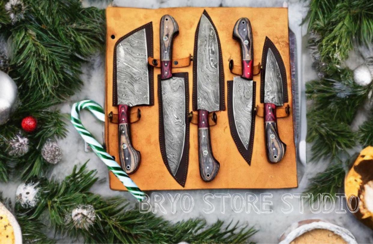 Handmade Damascus Steel Kitchen Set, 5 Pcs Chef Set , BBQ Damascus Set ...