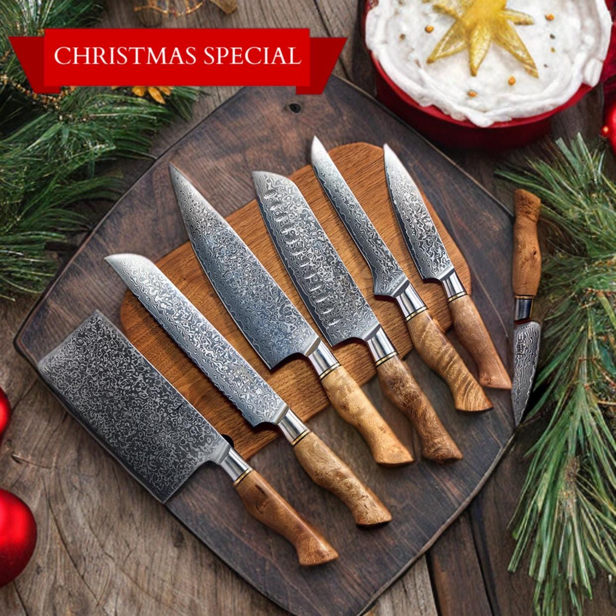 Kitchen Culinary Set, 7 Pcs Chef Set , Damascus Kitchen Set , Christmas ...