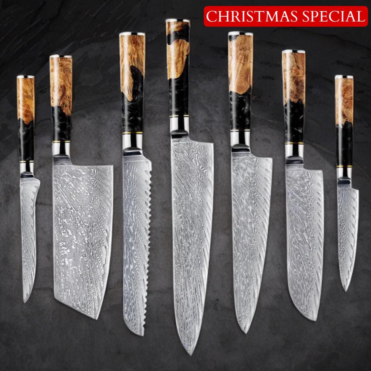 Kitchen Culinary Set, 7 Pcs Chef Set , Damascus Kitchen Set , Christmas ...