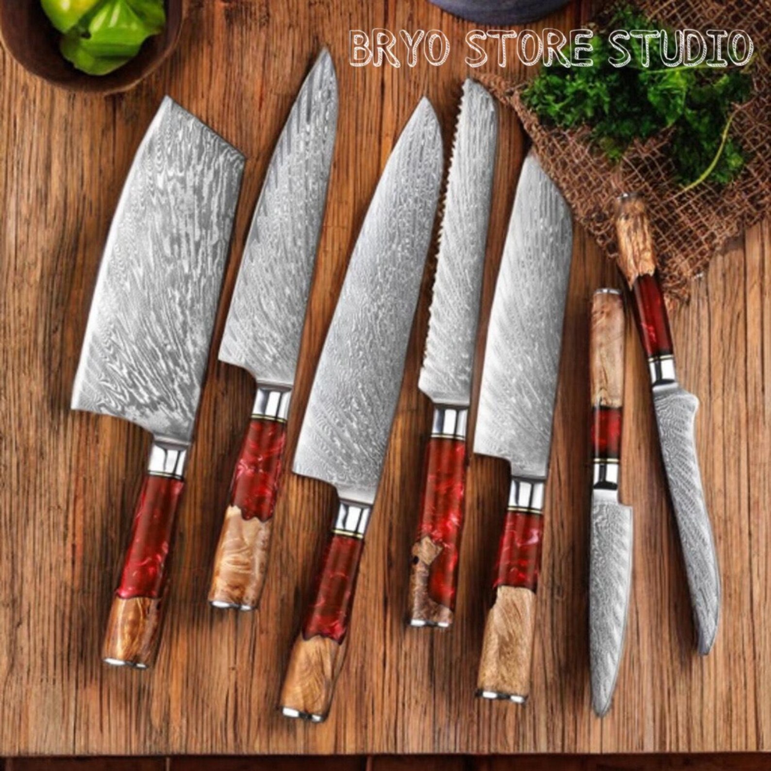 Kitchen Culinary Set, 7 Pcs Chef Set , Damascus Kitchen Set , Christmas ...