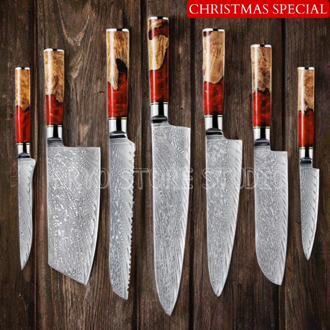 Kitchen Culinary Set, 7 Pcs Chef Set , Damascus Kitchen Set , Christmas ...