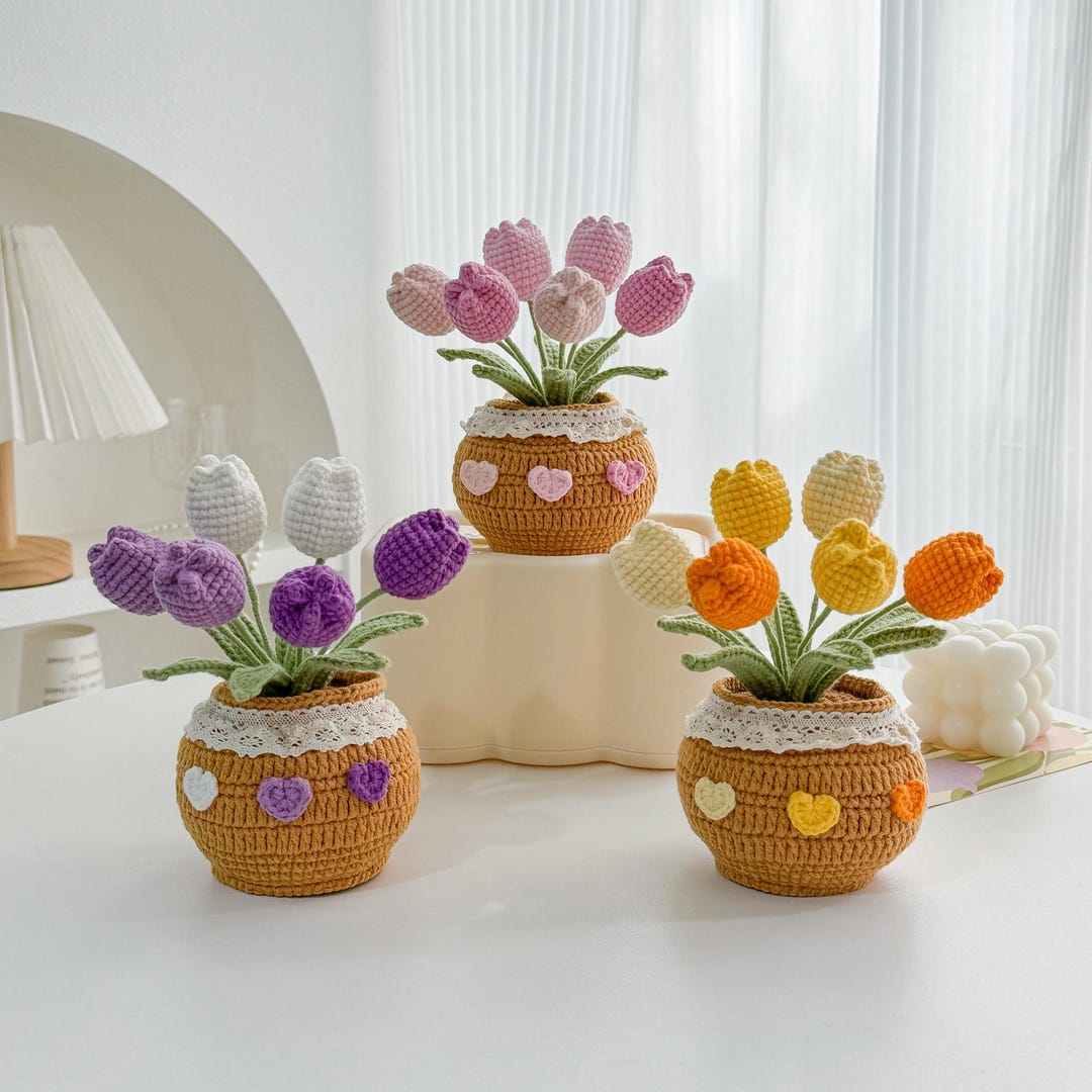 Crochet Flower in Pot, Hand Made, Personalized Gift for Teacher, Home ...