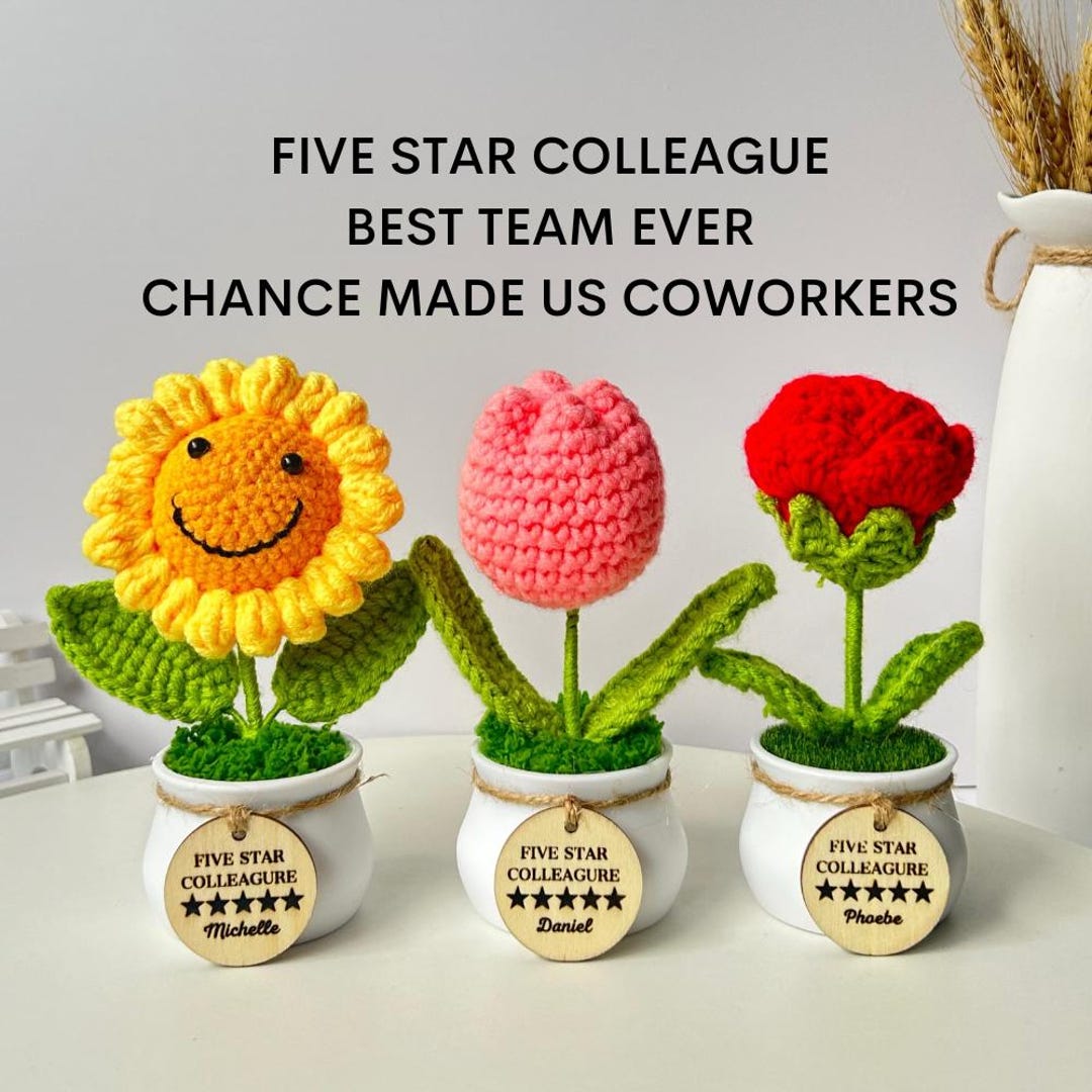 Crochet Flower Plant Pots for Coworkers – Sunflower, Tulip | Positive ...