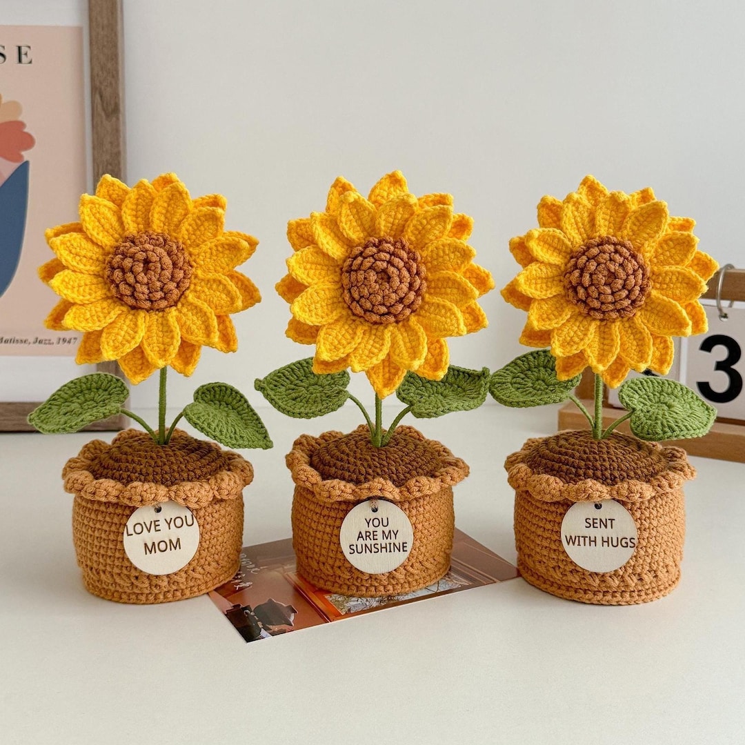 Crochet Sunflower Plant, Sunflower in Pot, Home Decor, Encouragement ...