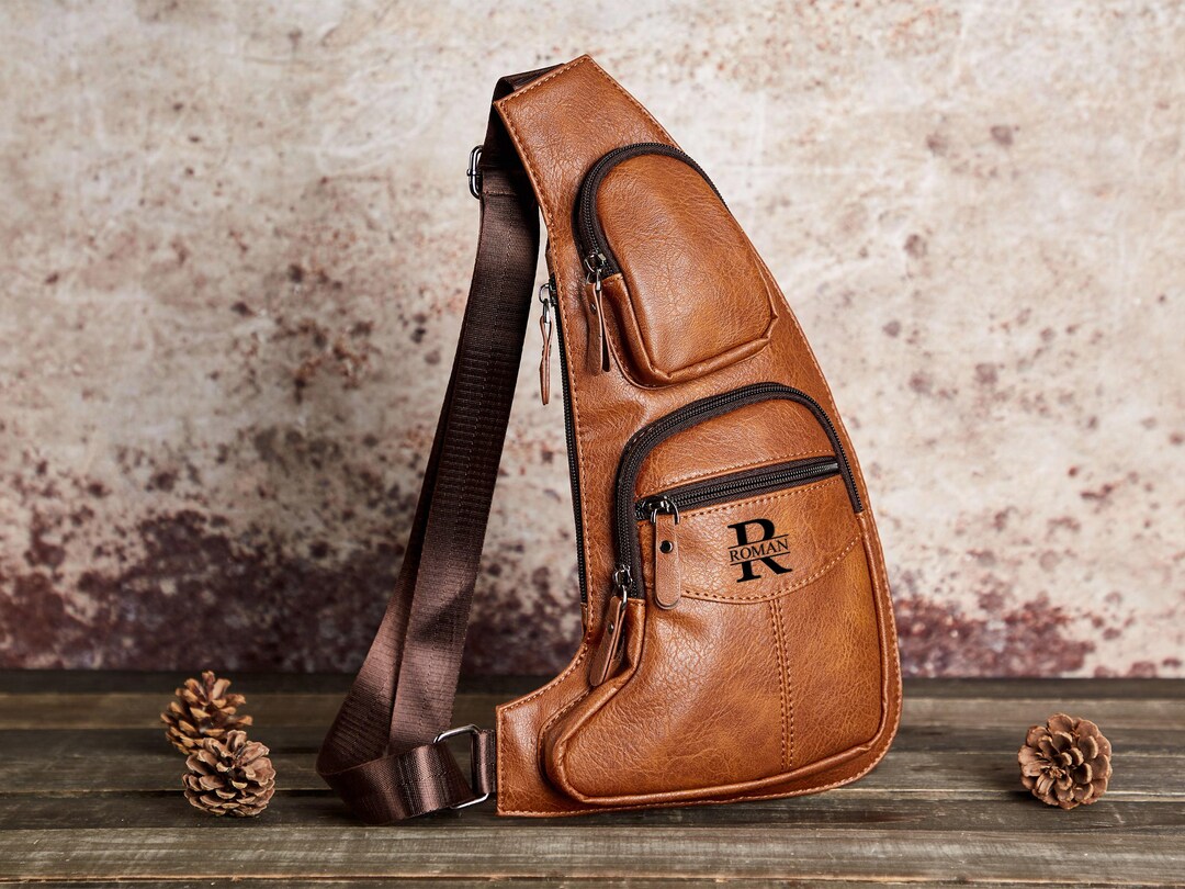 Customized Leather Crossbody Sling Bag,leather Chest Bag for Dad,travel ...