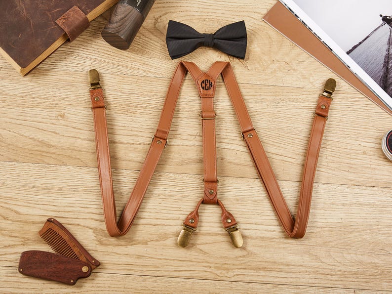Groomsmen Gifts Brown Leather Suspenders Personalise Leather Suspenders ...