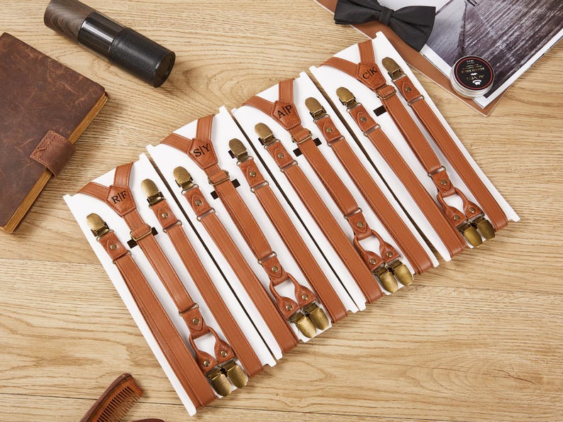Groomsmen Gifts Brown Leather Suspenders Personalise Leather Suspenders ...