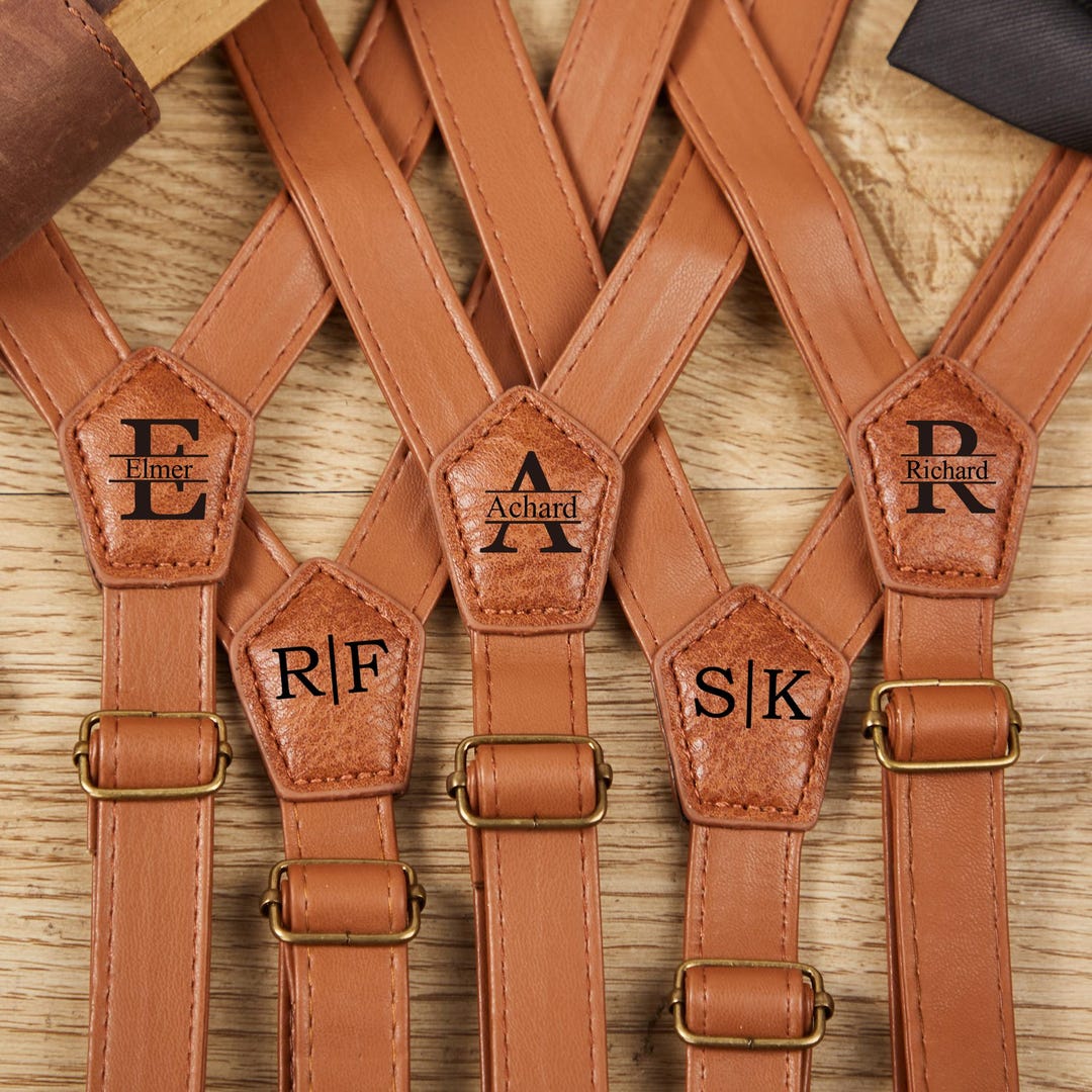 Groomsmen Gifts Brown Leather Suspenders Personalise Leather Suspenders ...