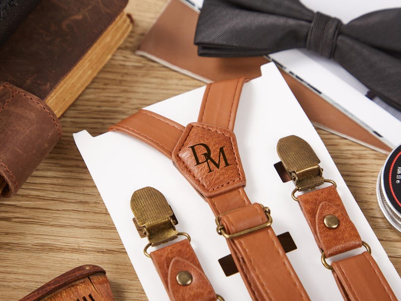 Groomsmen Gifts Brown Leather Suspenders Personalise Leather Suspenders ...