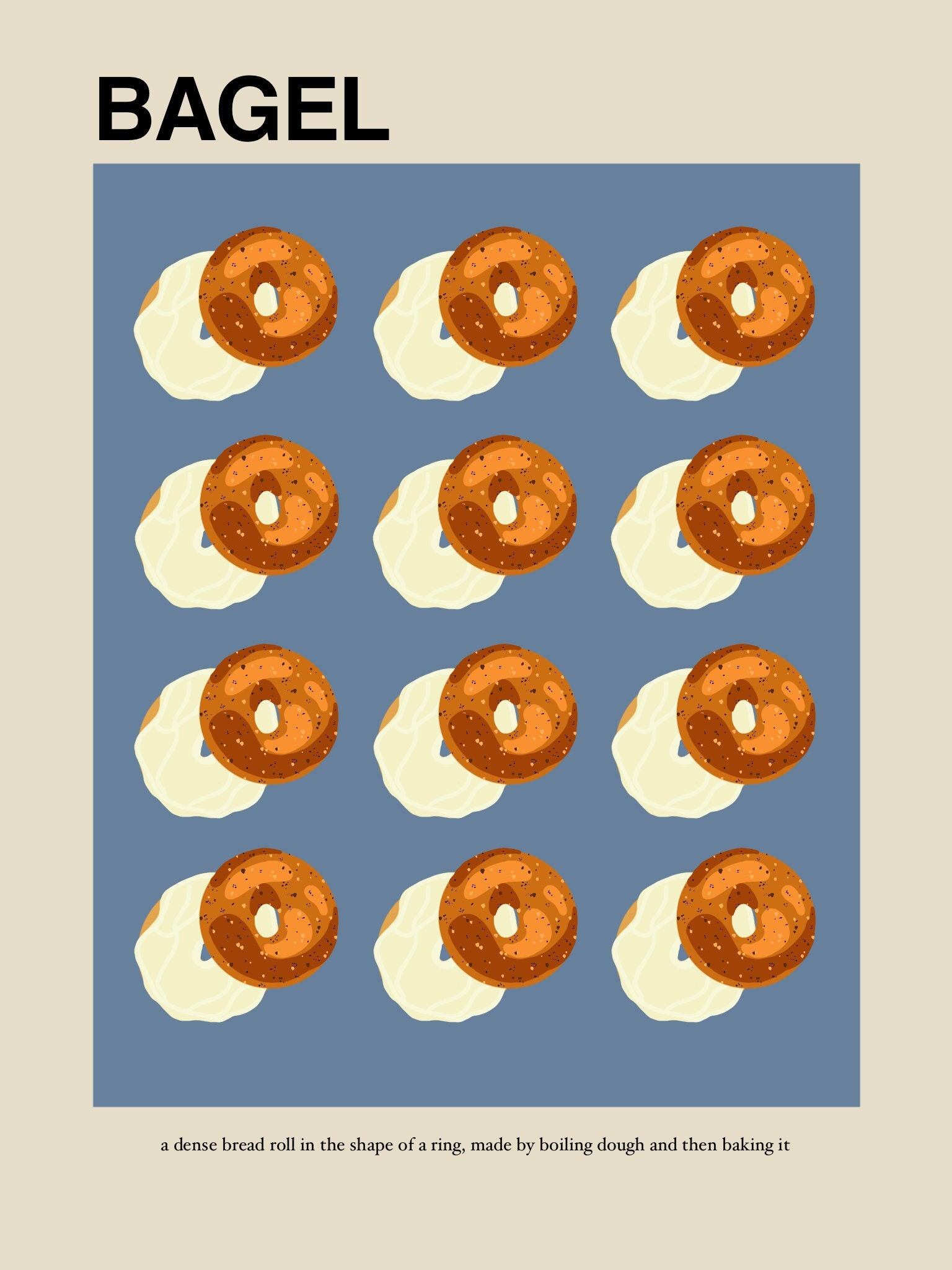 Bagel Digital Print | Kitchen Print | Instant Download | Fun Bagel ...