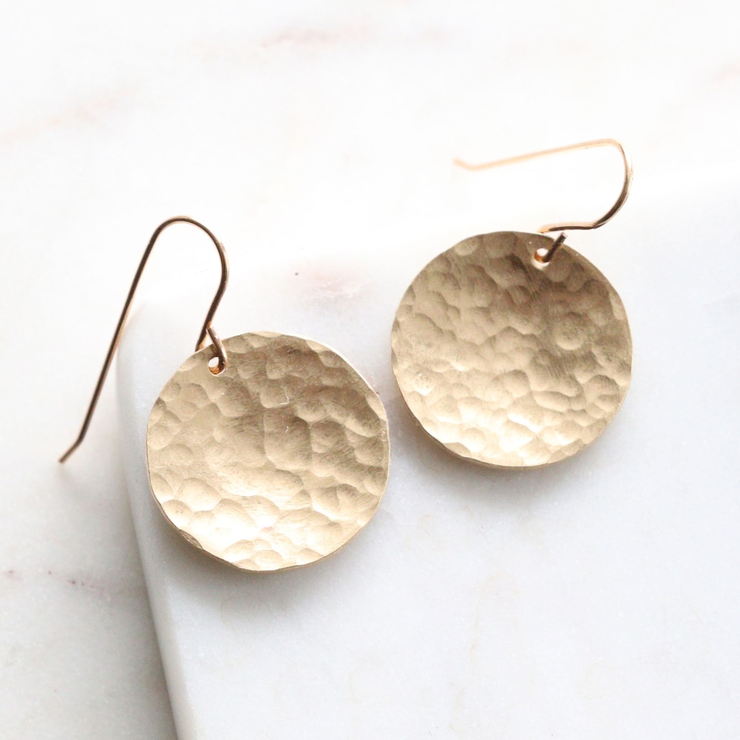Handmade Brass Circle Earrings, Hammered Beaten Brass in Gold Color - Etsy