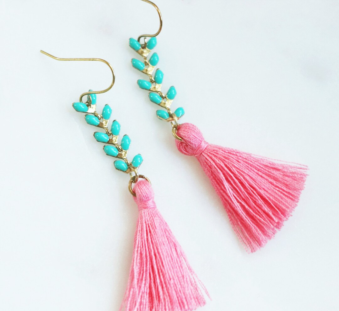 Dainty Chevron Earrings, Tassel and Chevron Earrings, Colorful Enamel ...
