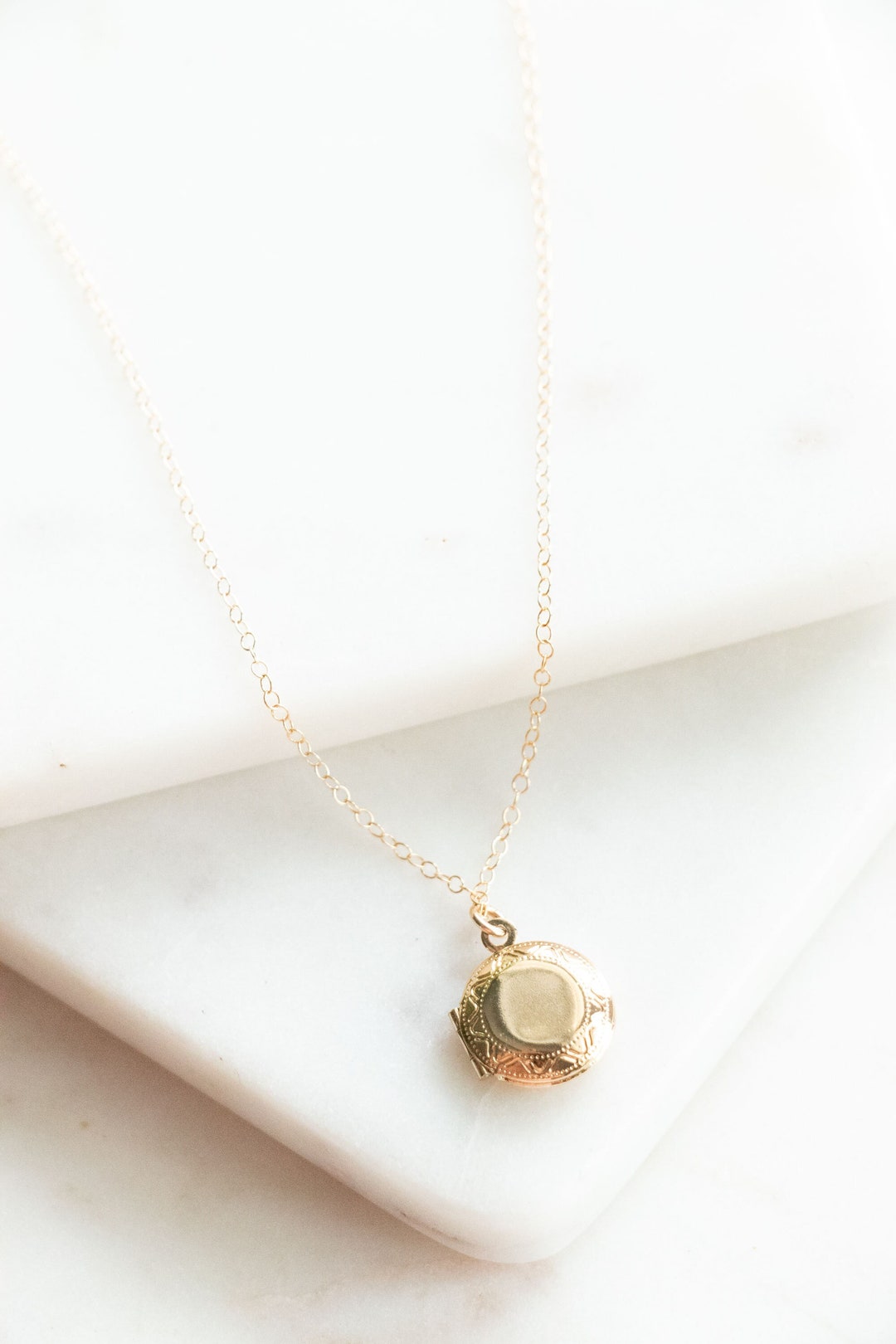 Tiny Gold Locket, 16 Inch Gold Chain, Gold Filled Chain, 14k, Little ...