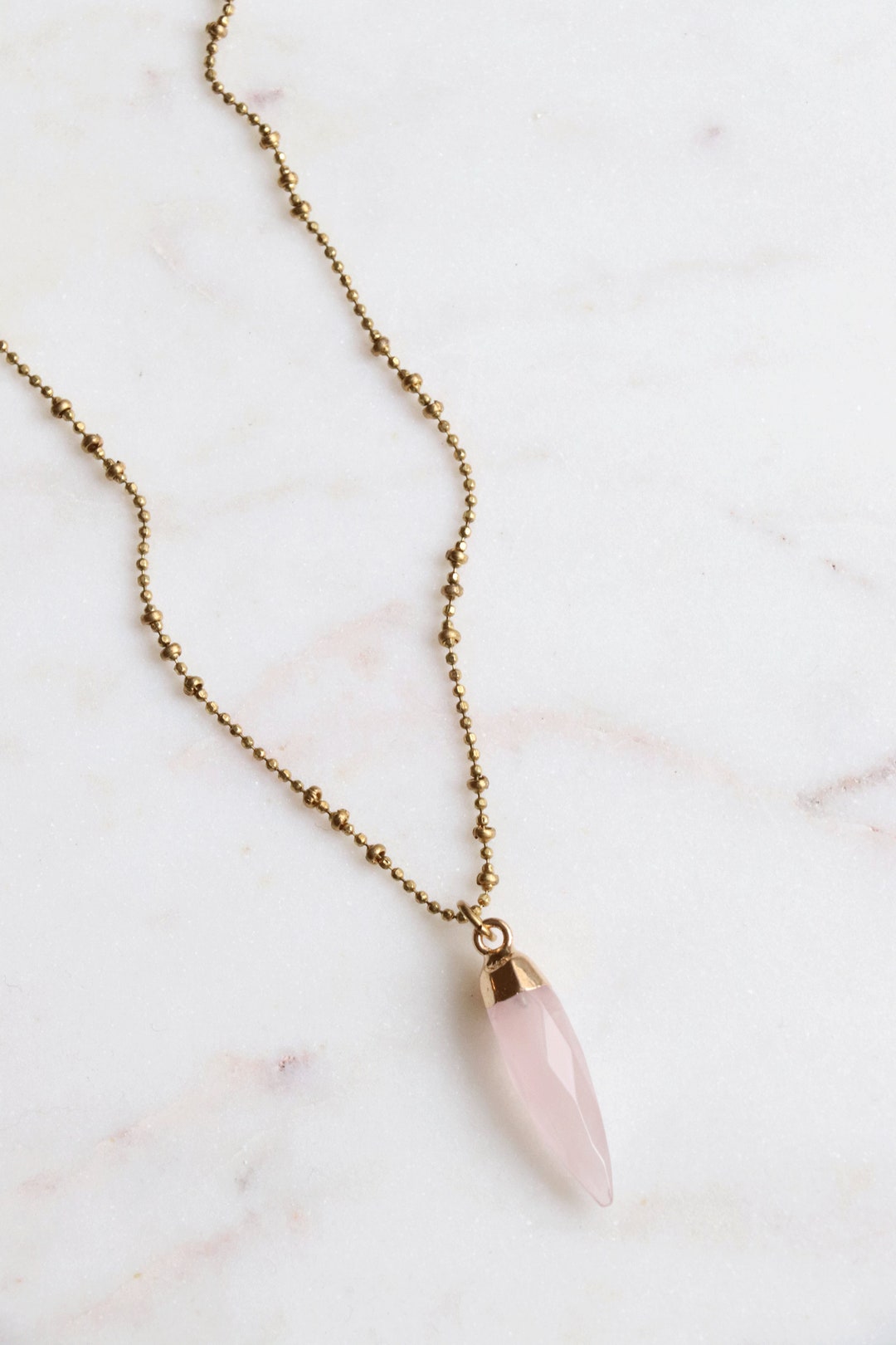 Rose Quartz Spike Necklace Long 32 Inch Chain - Etsy