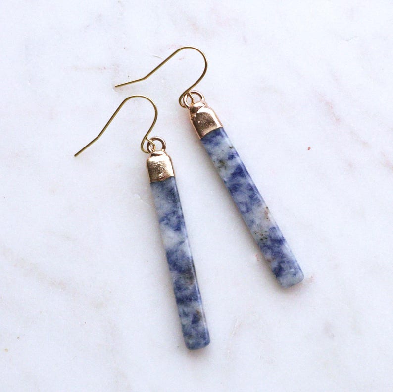 Picture Jasper Bar Dangle Earrings | Earthtone Stone Jewelry - Etsy