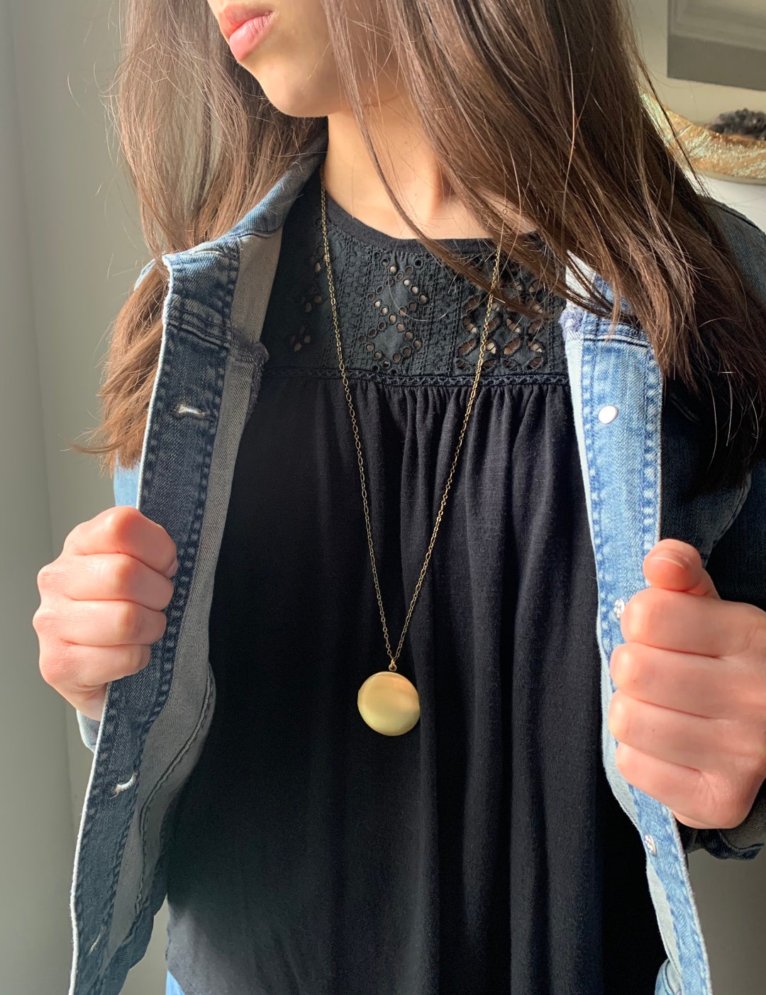 Brass Locket Necklace on an Extra Long Brass Chain • 32 Inch Chain - Etsy