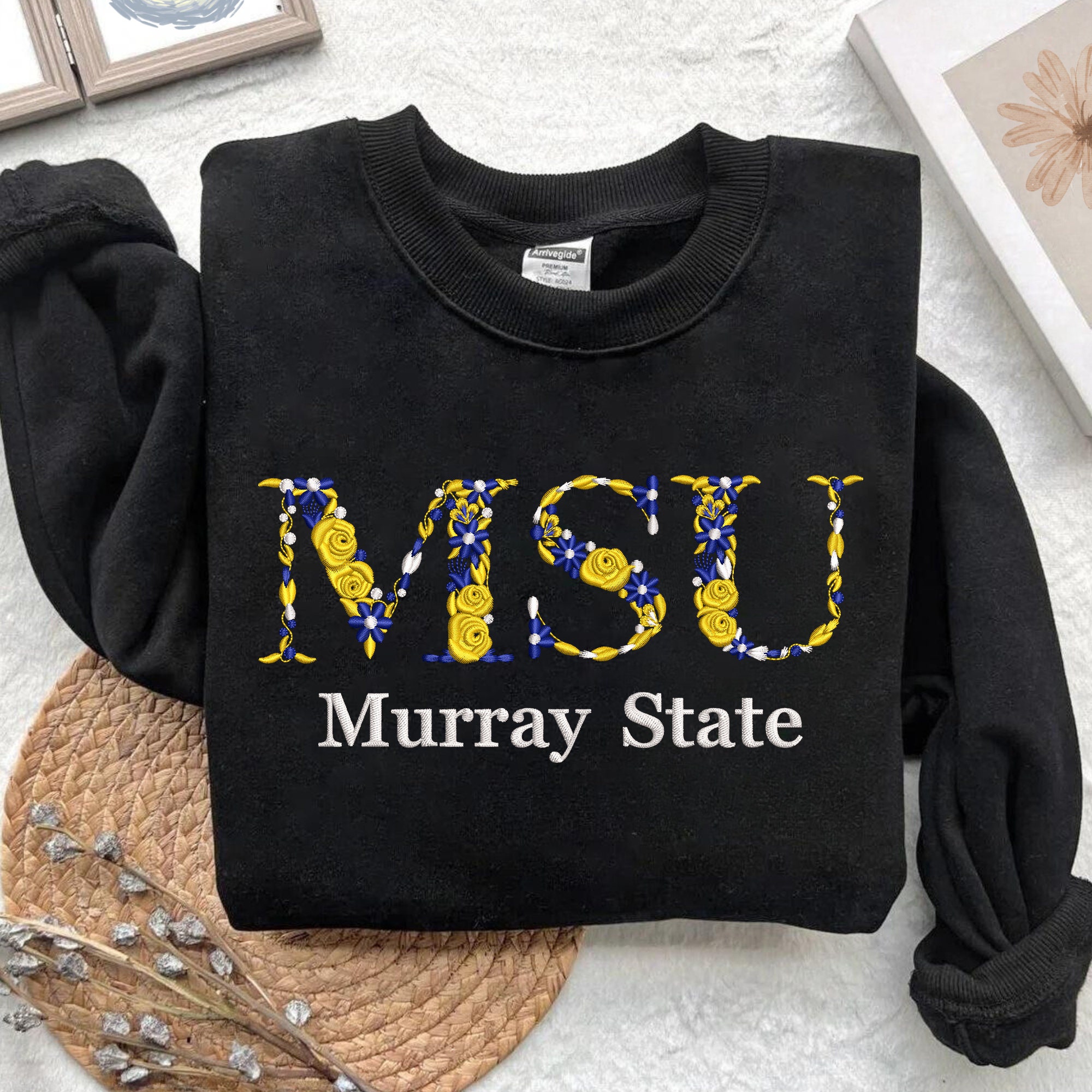 Embroidered Floral Letter University Sweatshirt, Personalized Alphabet ...