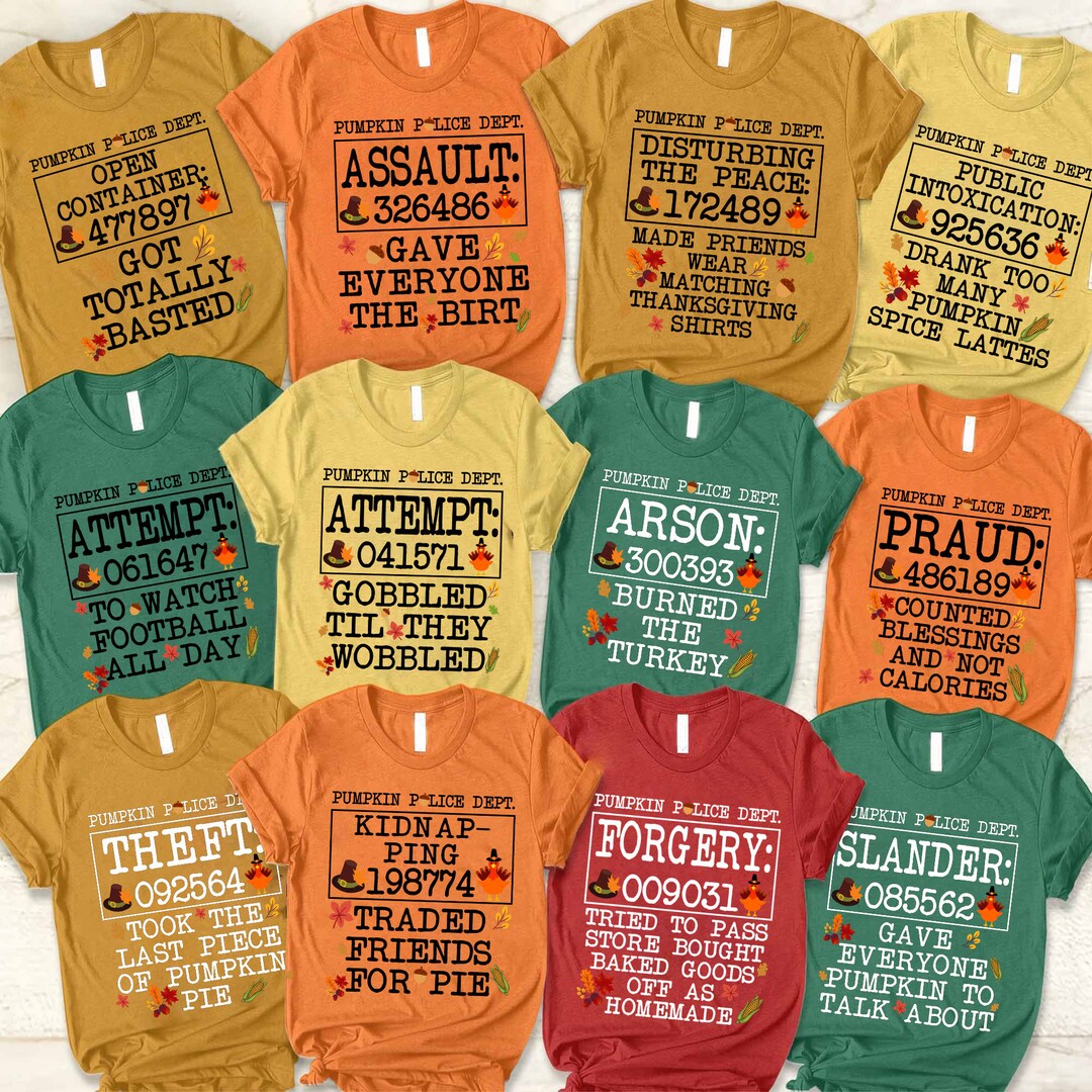 Pumpkin Police Dept Thanksgiving Shirts, Funny Matching Family Shirts ...