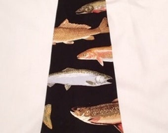 Fly Fishing Tie, Fishing Lover Tie, Fish Necktie for Him Fisherman's ...
