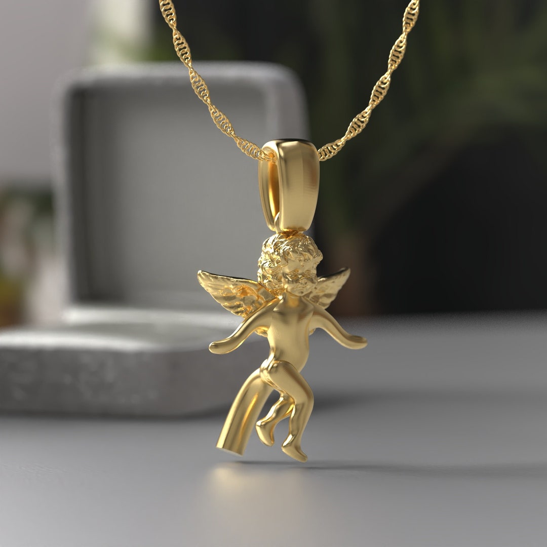 Baby Angel Gold Necklace, 14k Gold Necklace, Mini Angel Baby Pendant ...