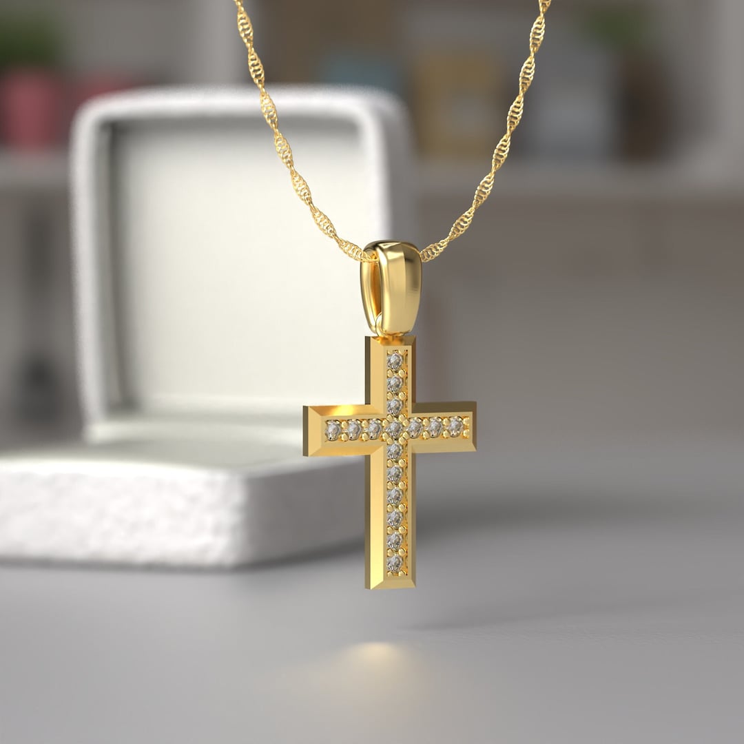 Gold Filled Cross Necklace Gold Religious Cross Charm Unisex Women Men ...