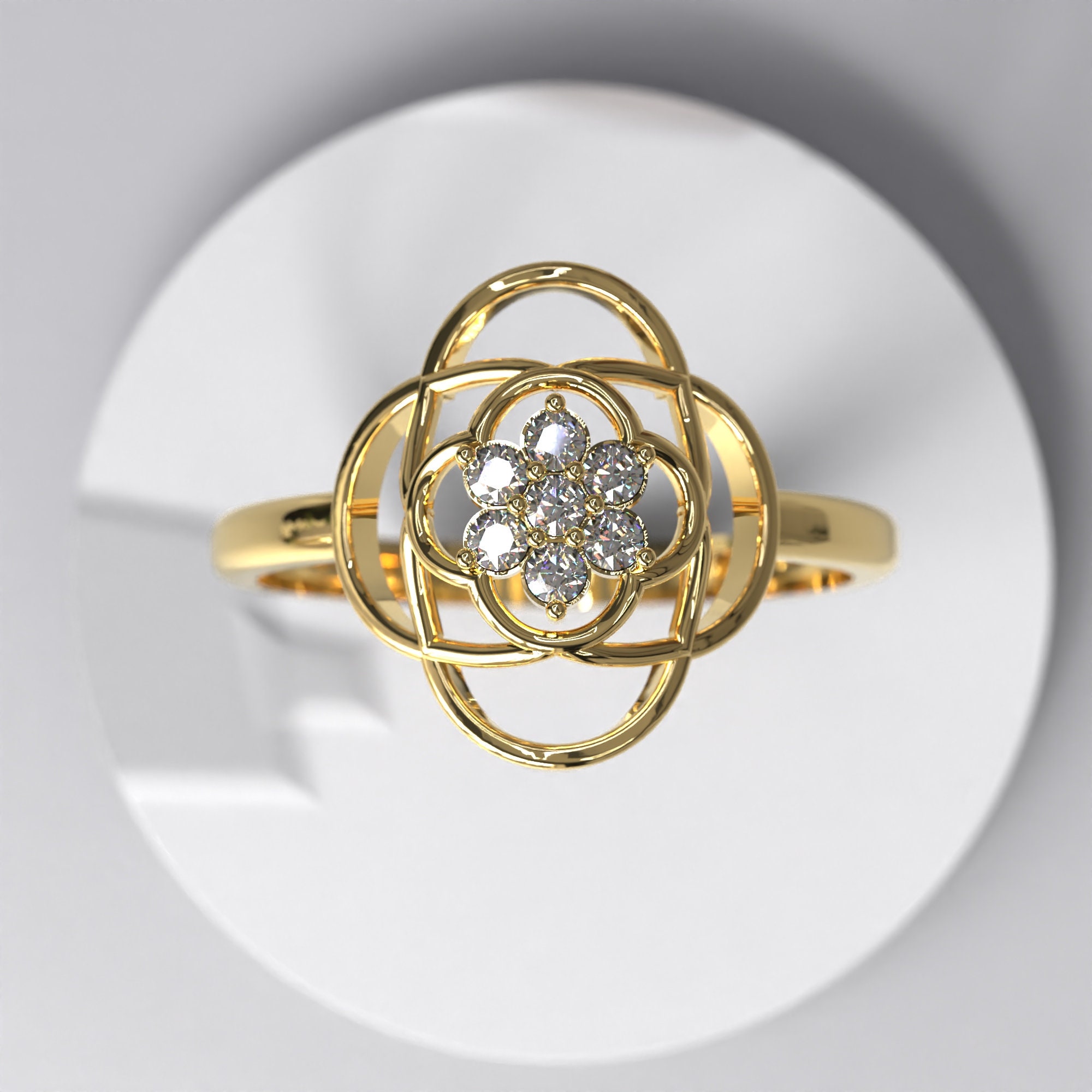14K Gold Birth Flower Ring, Solitaire Flower Ring, Birthstone Ring ...