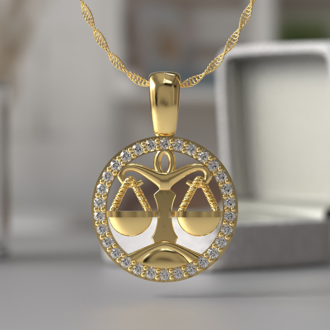 Scales of Justice Symbol Necklace in 14K Solid Gold, Libra Necklace ...