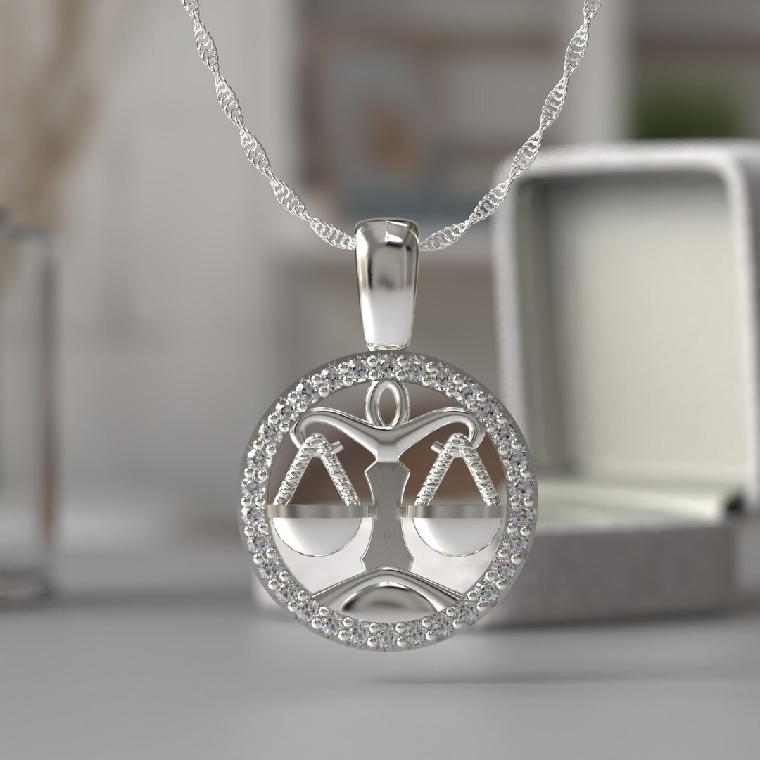 Scales of Justice Symbol Necklace in 14K White Gold, Libra Necklace ...