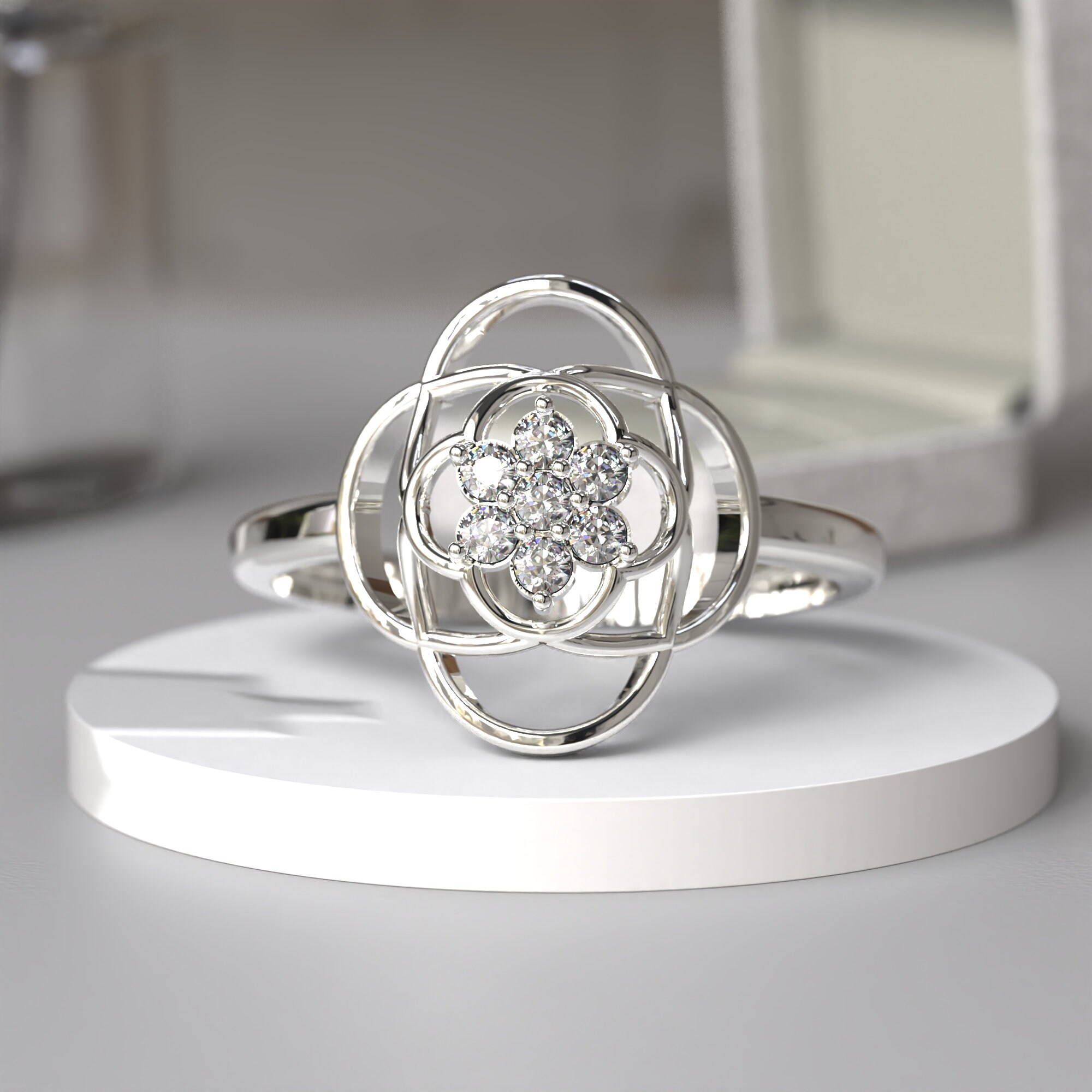 14K Gold Birth Flower Ring, Solitaire Flower Ring, Birthstone Ring ...