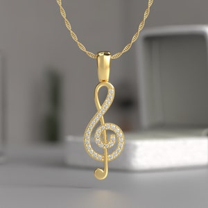 14K Gold Treble Clef Necklace Gift for Mom, Musical Note Symbol Pendant ...