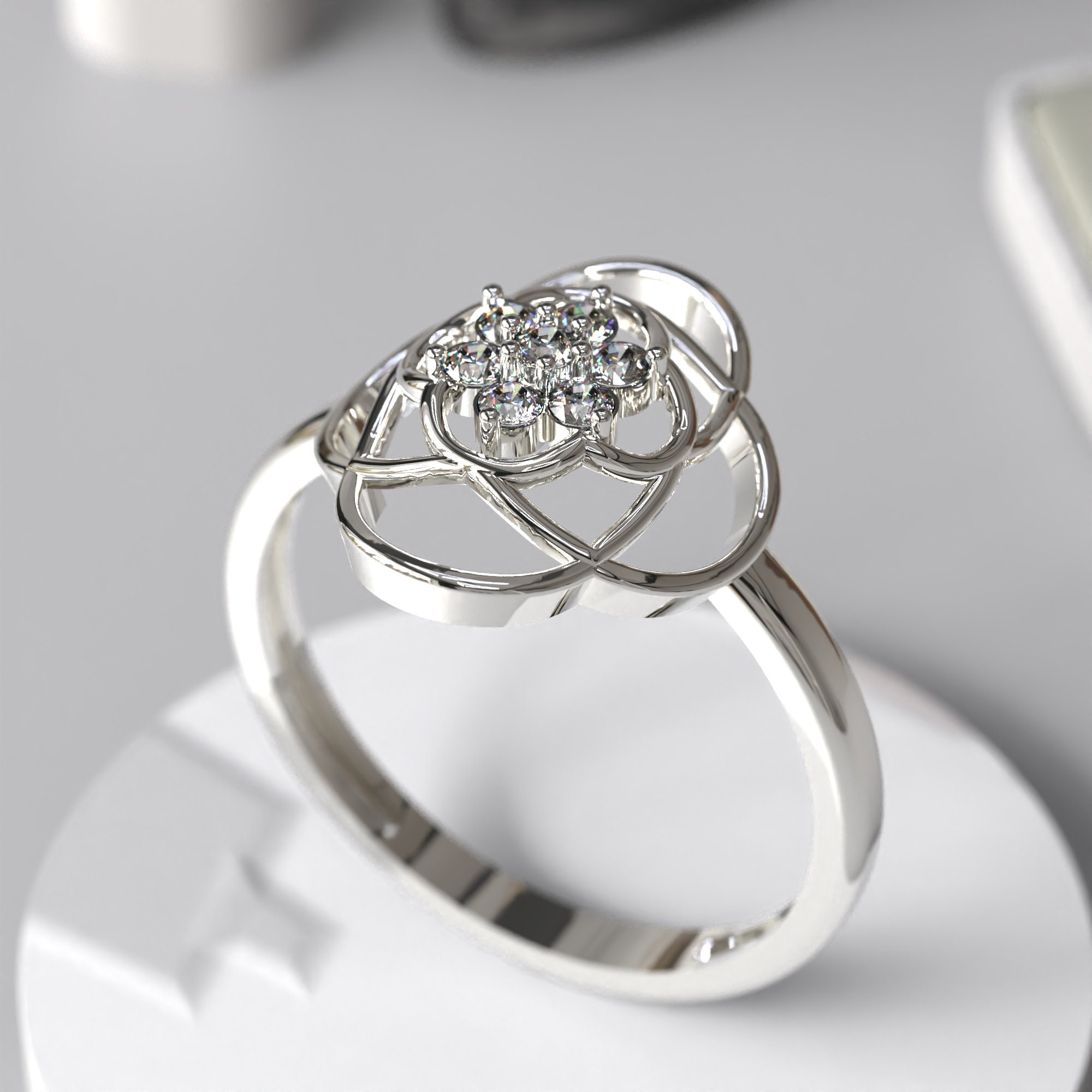14K Gold Birth Flower Ring, Solitaire Flower Ring, Birthstone Ring ...