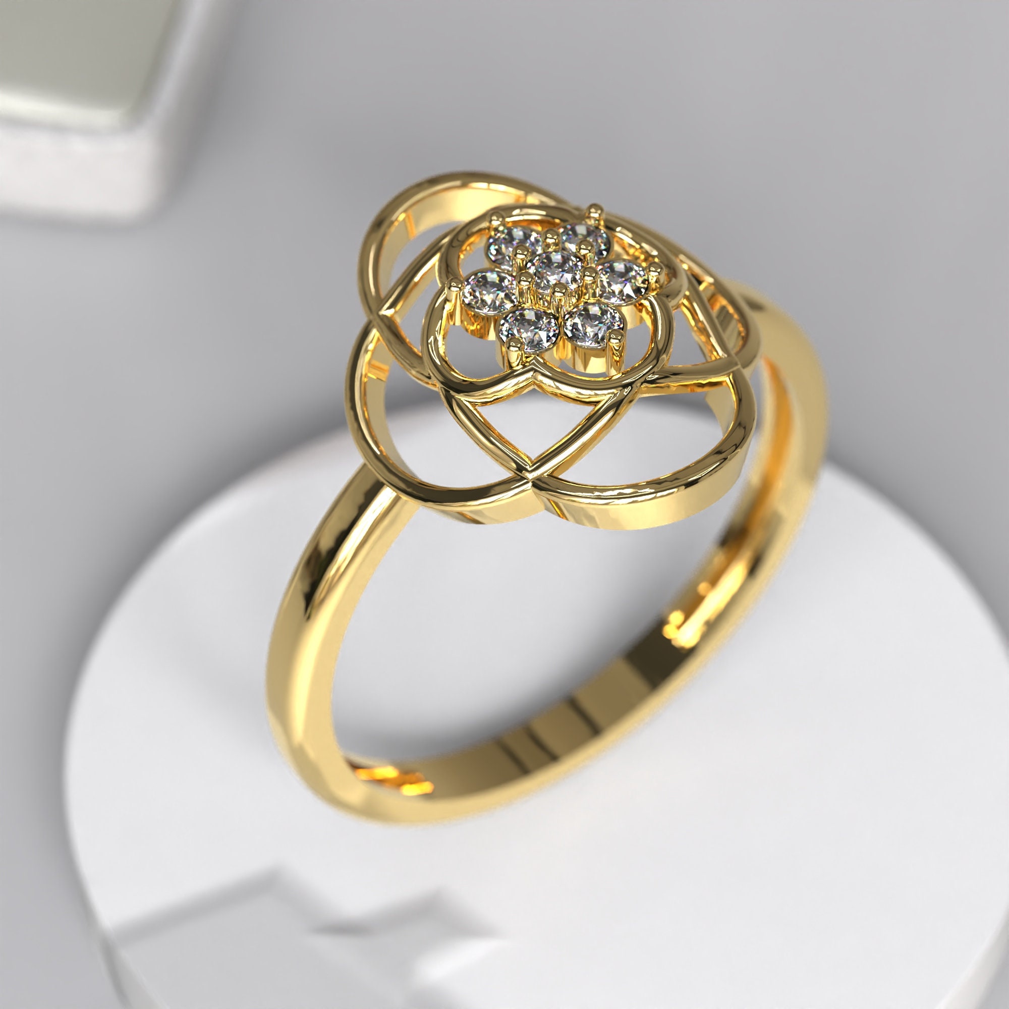 14K Gold Birth Flower Ring, Solitaire Flower Ring, Birthstone Ring ...