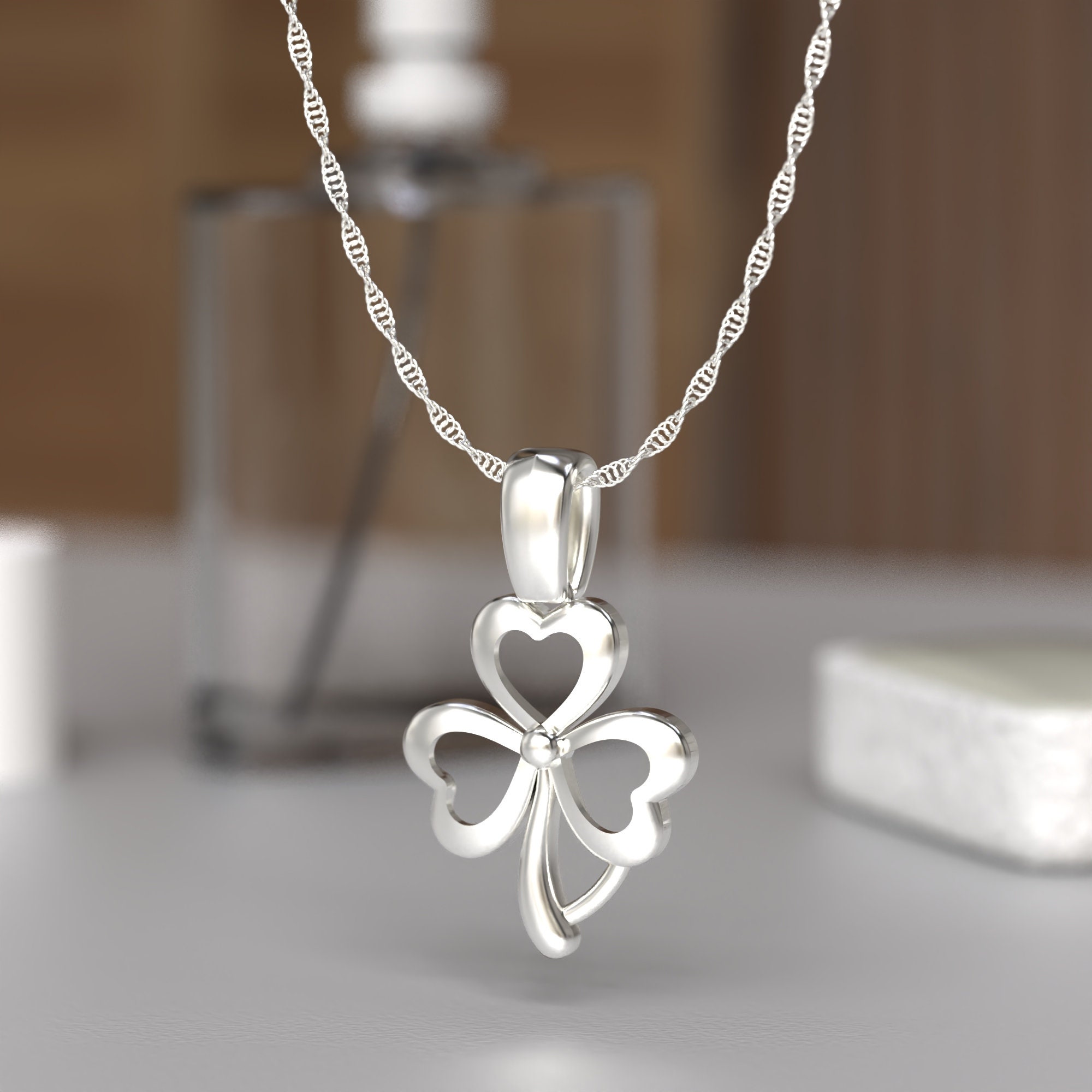 14k Gold Clover Necklace, 3 Leaf Clover Necklace, Tiny Silver Three ...