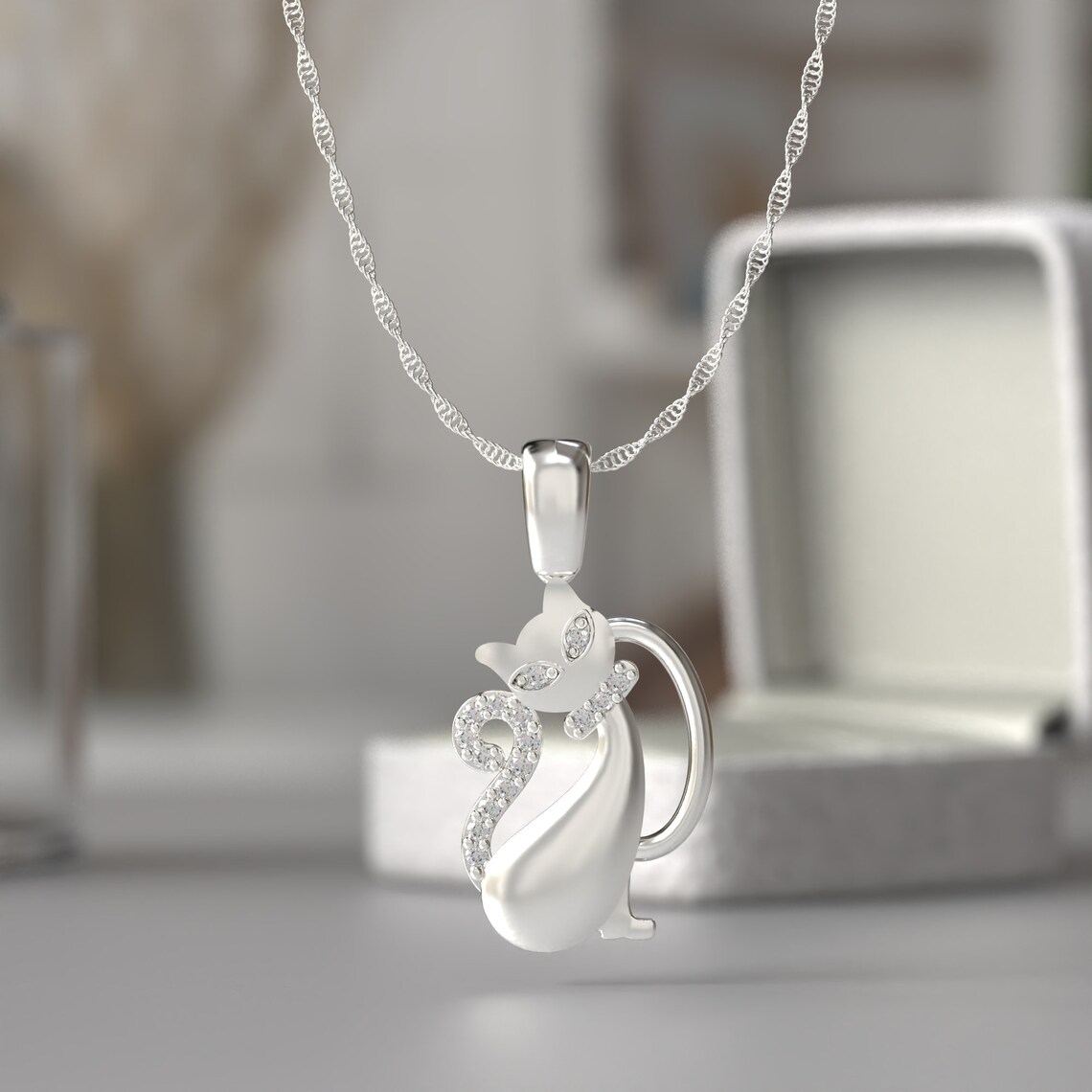 Cat Shape Diamond Pendant, Pave Round Diamond Cat Shape Pendant, Cat ...