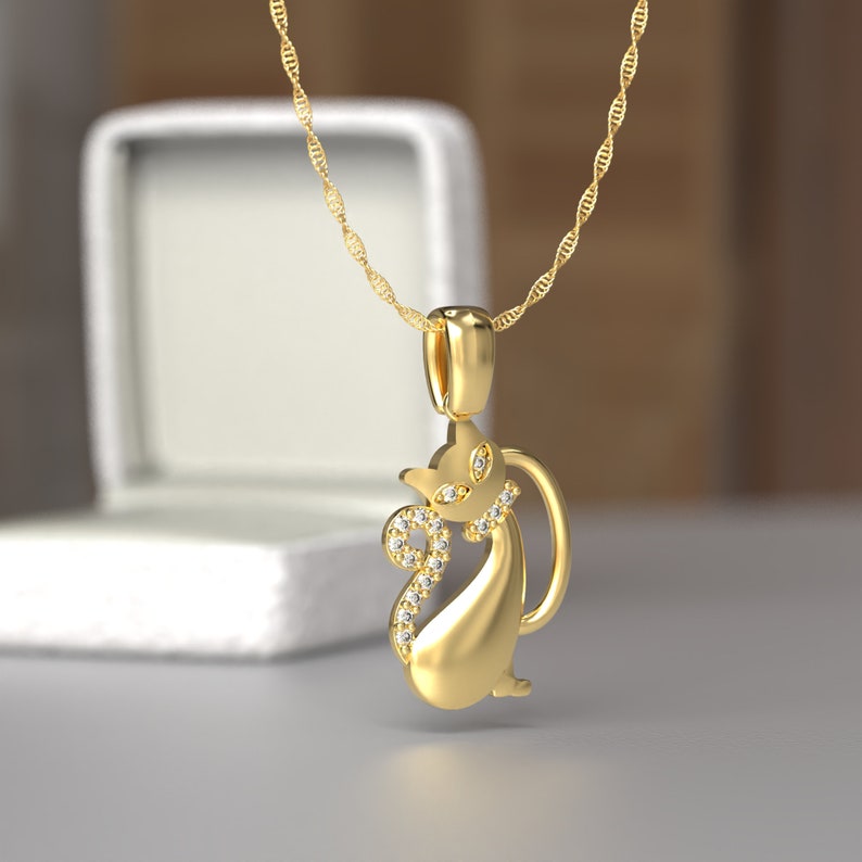 Cat Shape Diamond Pendant, Pave Round Diamond Cat Shape Pendant, Cat ...