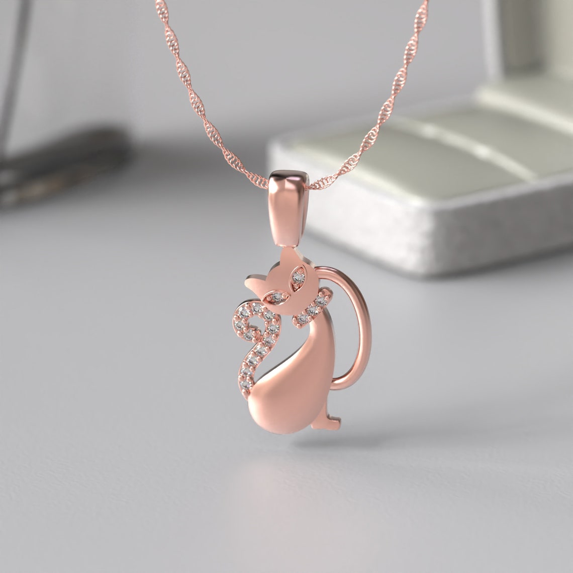 Cat Shape Diamond Pendant, Pave Round Diamond Cat Shape Pendant, Cat ...