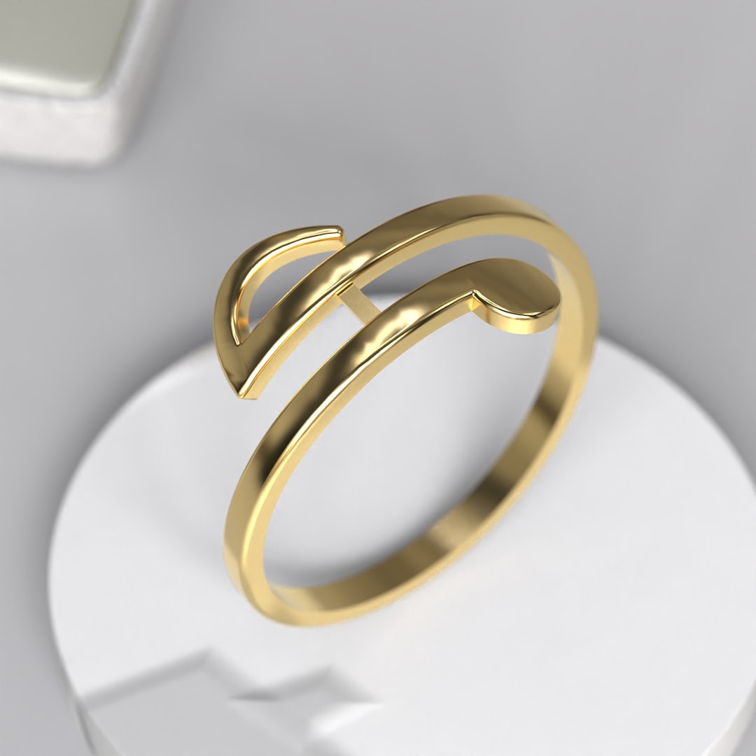 Music Note Ring, Sterling Silver, 14K Gold Symbol Ring, Symbolic ...