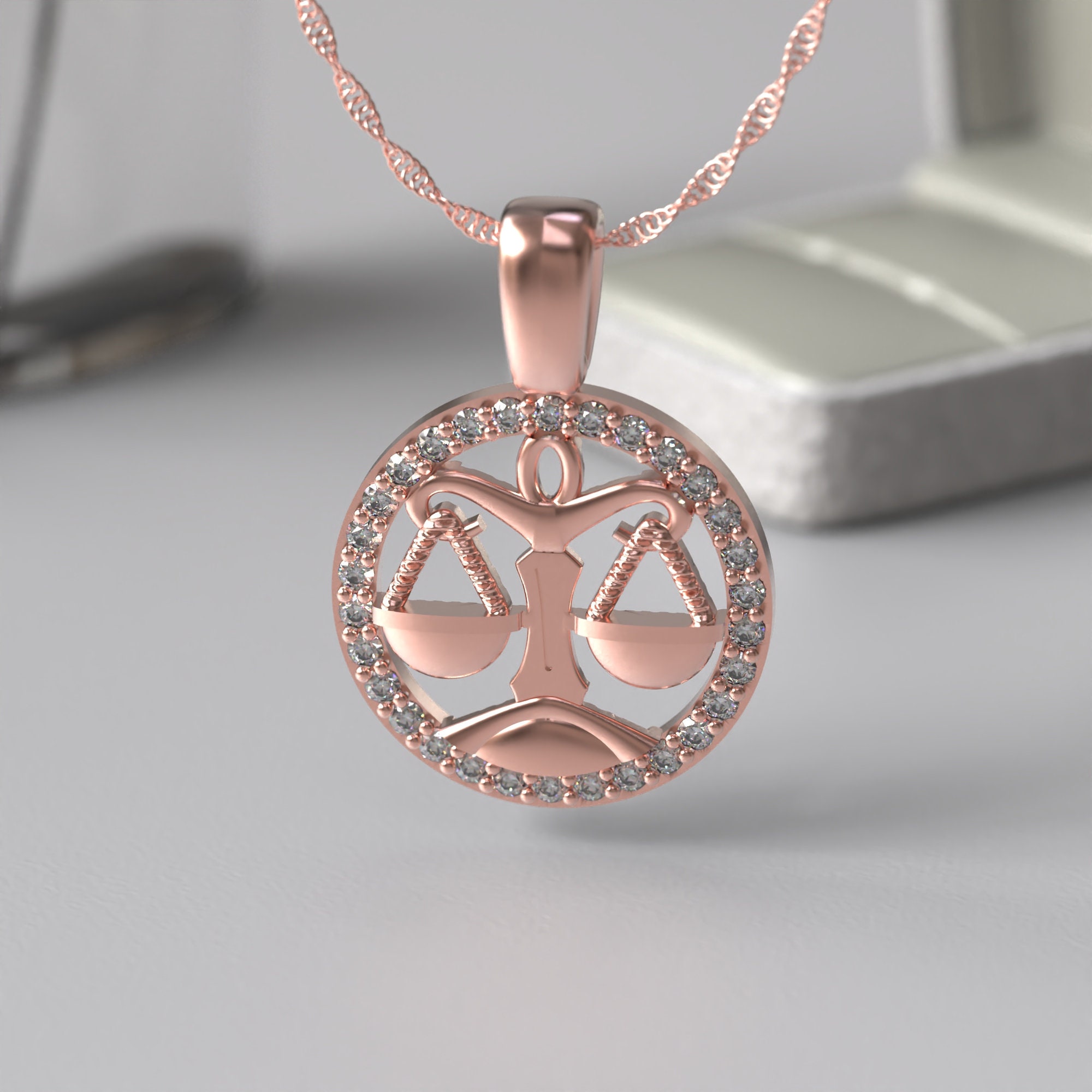 Scales of Justice Symbol Necklace in 14K Solid Gold, Libra Necklace ...