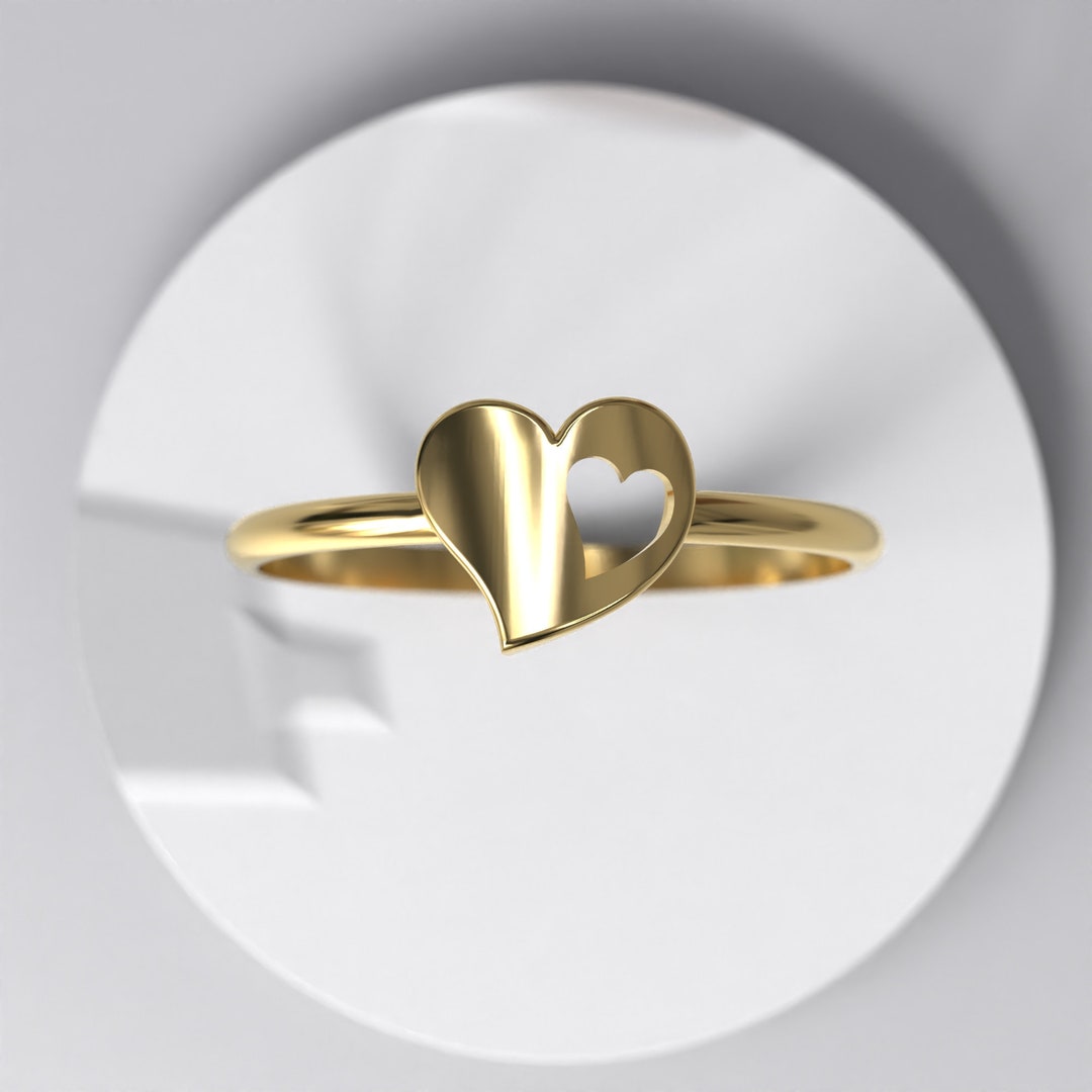 Heart Outline Ring, Open Heart Ring, Heart Shaped Rings, Love Ring ...